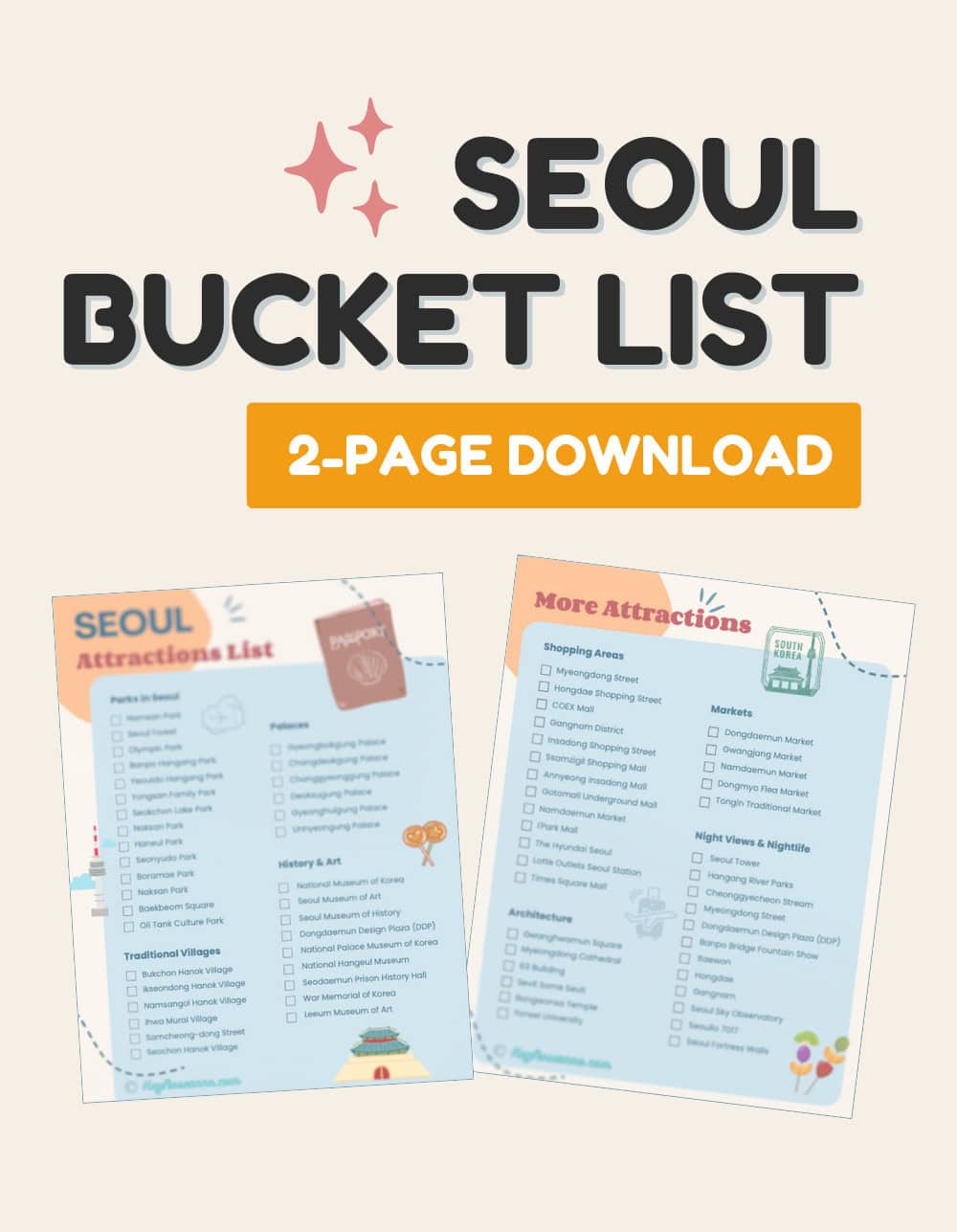 FREE Seoul Bucket List Printable